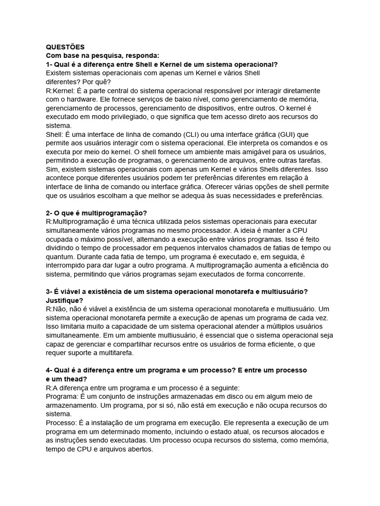 Diferenças entre Shell e Kernel OS | PDF | Sistema operacional ...