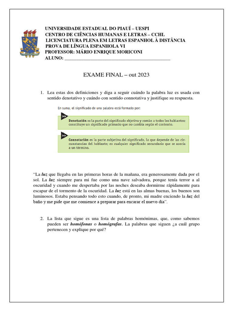 Prova de Exame Final Língua Espanhola VI | PDF | Relaciones personales ...