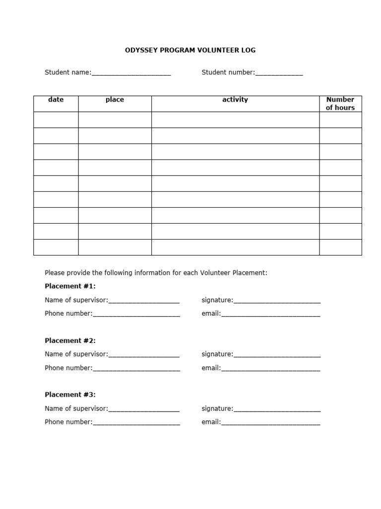 Odyssey Program Volunteer Log 2019-2020 | PDF