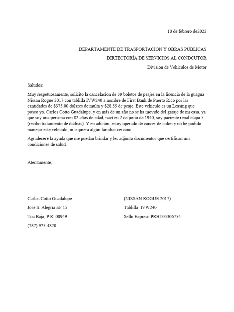 Carta A AutoExpreso FEB 2022 | PDF