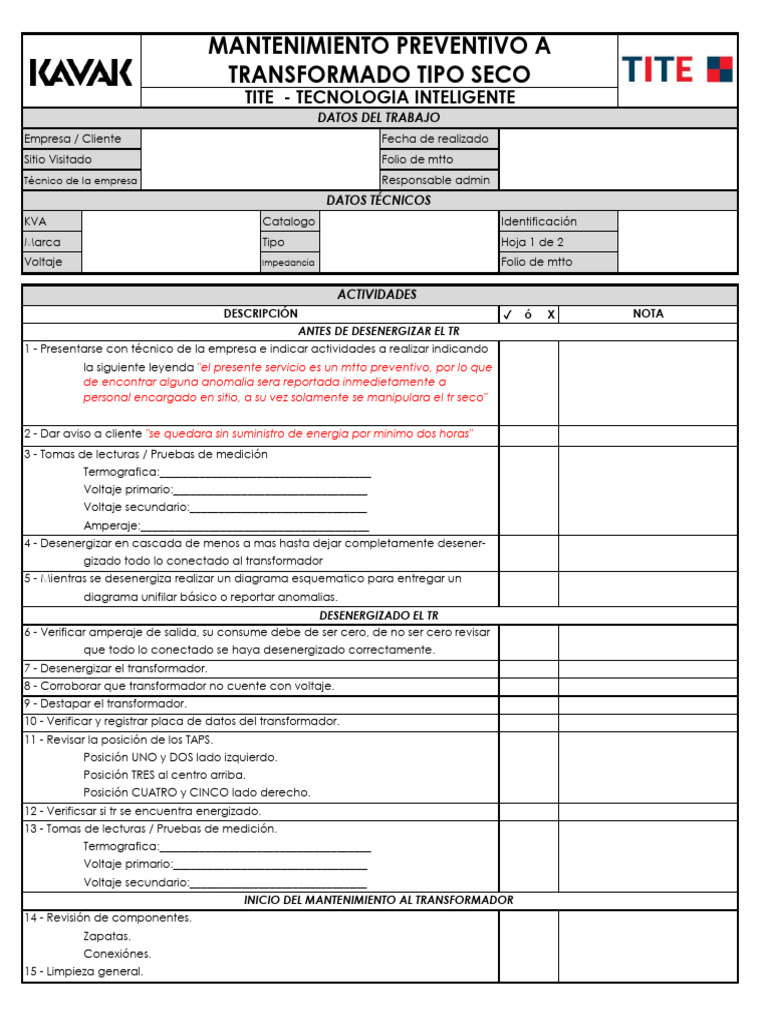 FORMATO MTTO A TR | PDF