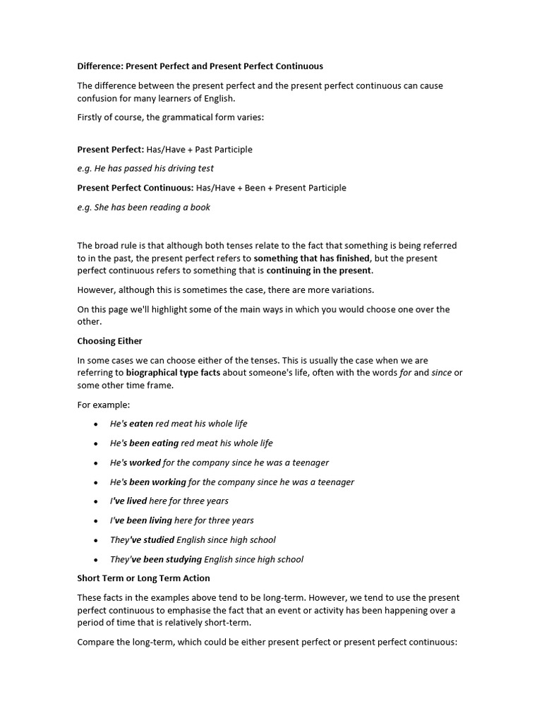 Sesión 12 Present Perfect Vs P. P. Continuous | PDF