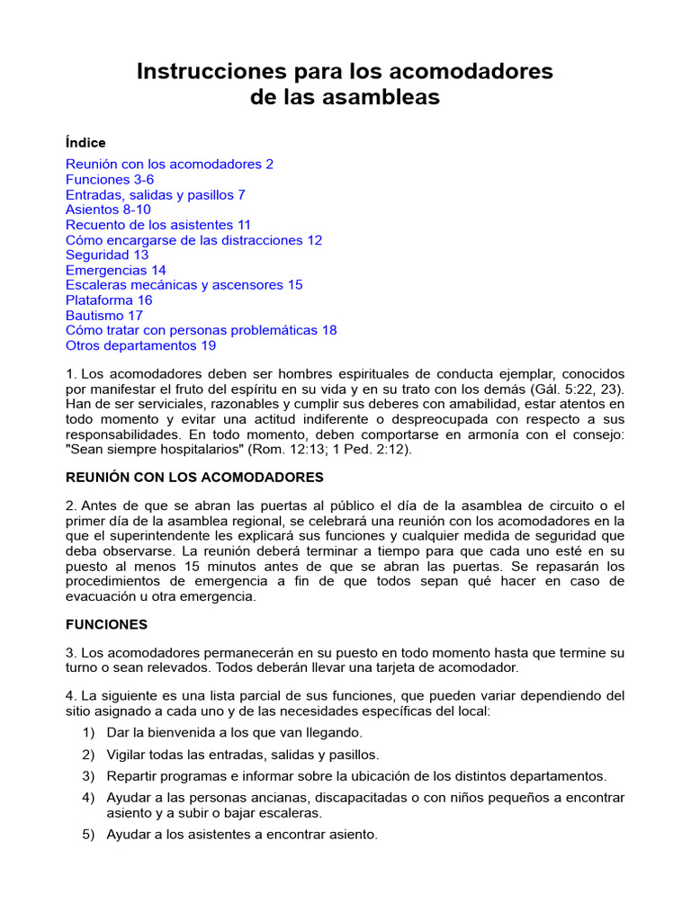 Instrucciones para Acomodadores JW | PDF | Ascensor