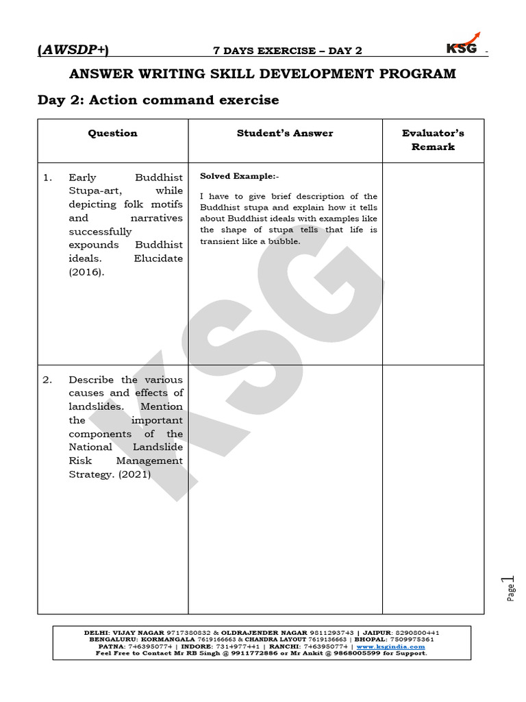 AWSDP 7 Days Exercise Day 2 Action Command Exercise DR Khan KSG India | PDF