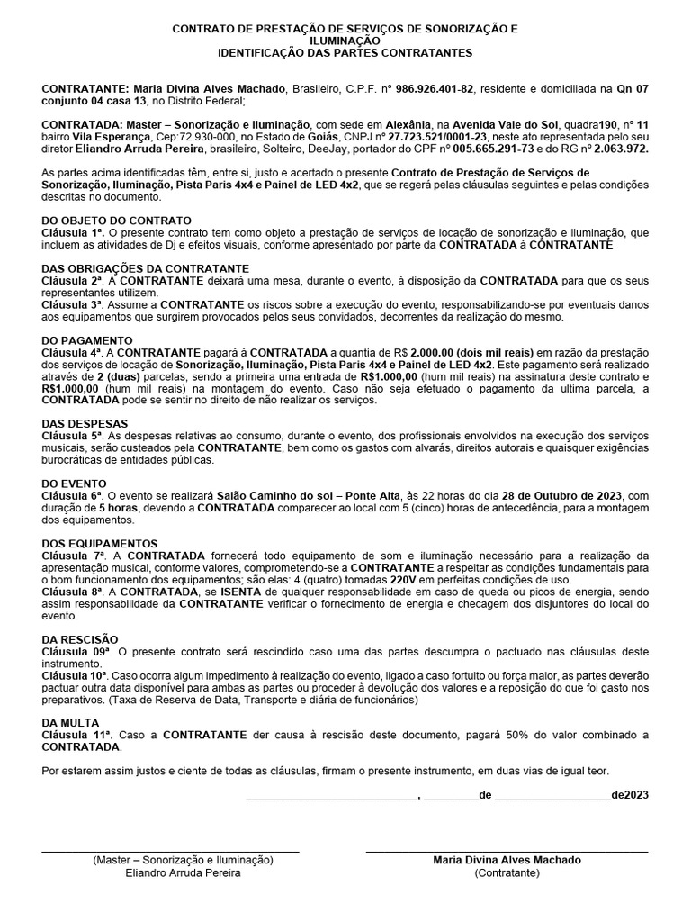 CONTRATO DE PRESTAÇÃO DE SERVIÇOS - Maria Divina Alves Machado ...