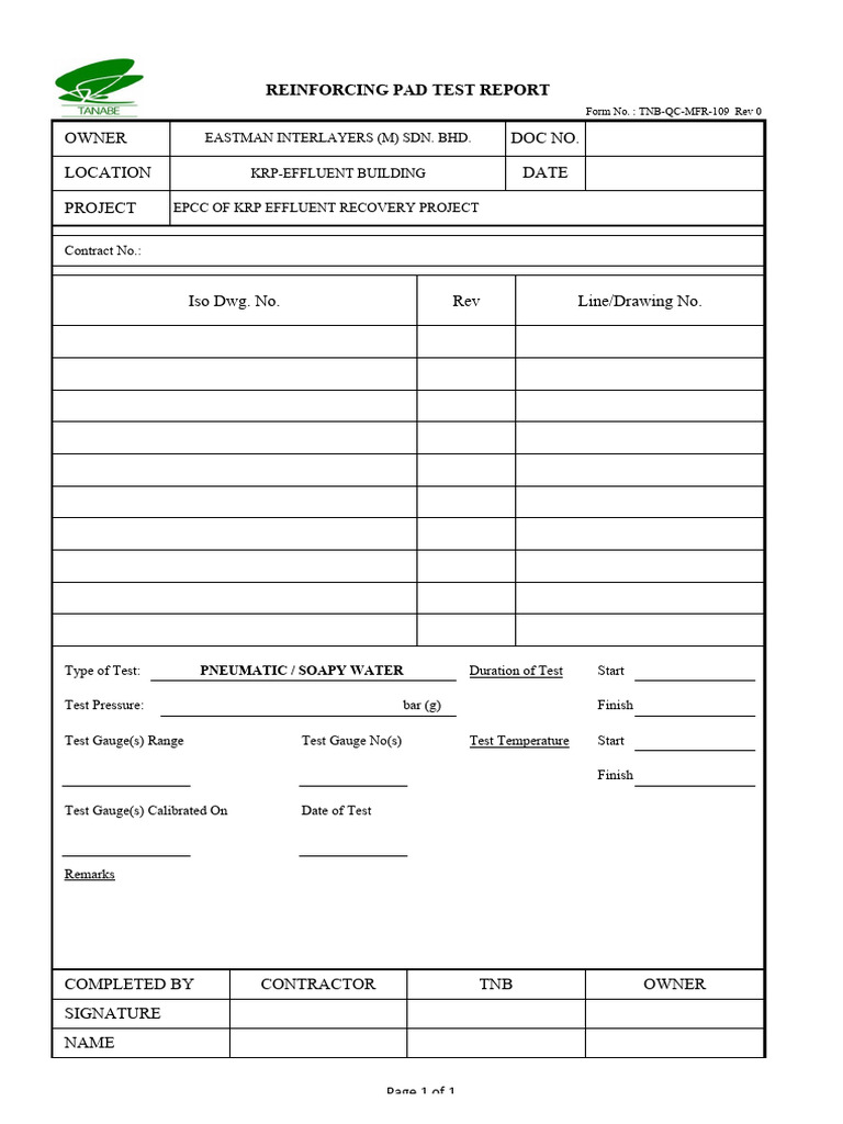 MFR-109 - Reinforcing Pad Test Report 01 | PDF