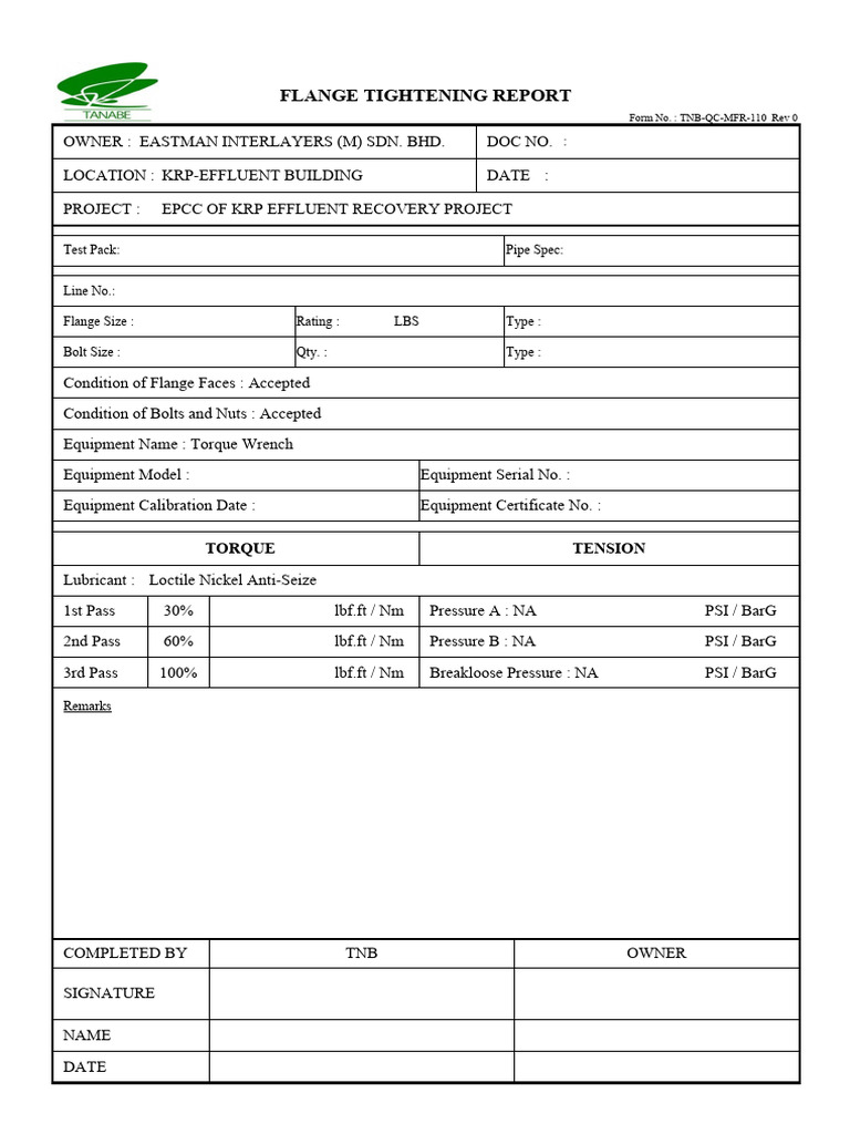 MFR-110 - Flange Thightening Report 01 | PDF
