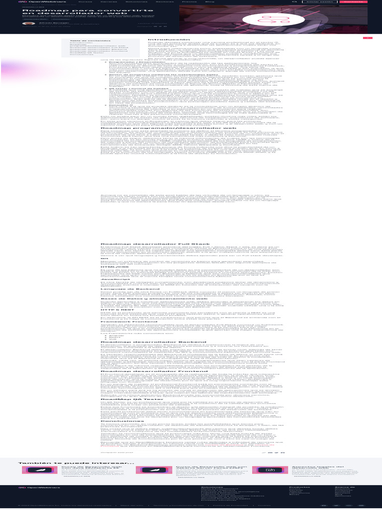 Roadmap para Convertirte en Desarrollador Web - OpenWebinars | PDF ...