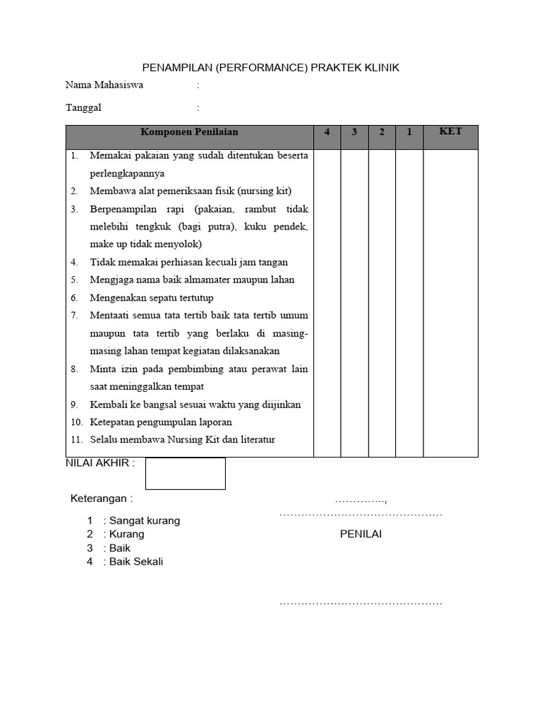FORMAT PENILAIAN MAHASISWA | PDF