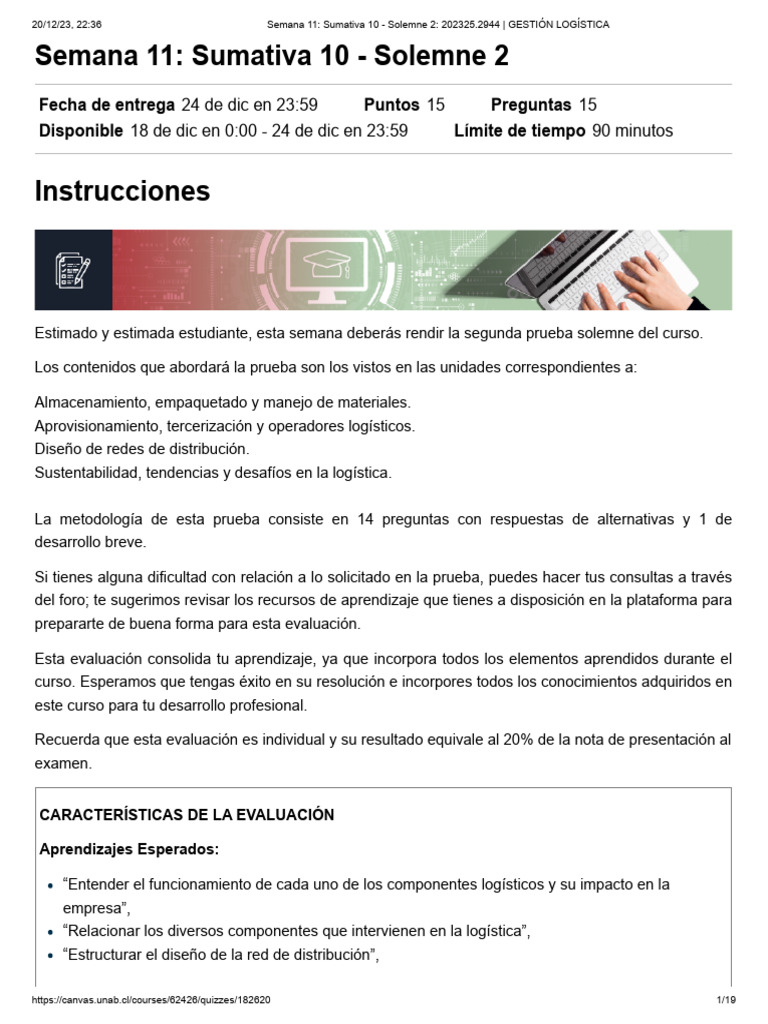 Semana 11 - Sumativa 10 - Solemne 2 - 202325.2944 - Gestión Logística-1-17.PDF Final | PDF ...