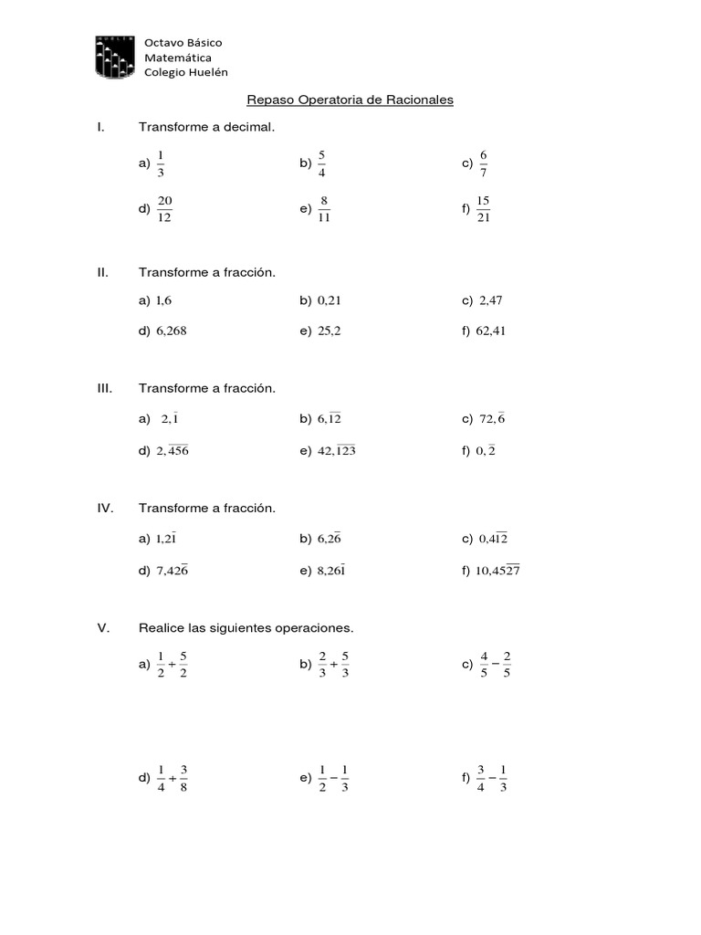 Repaso Operatoria de Racionales | PDF | Matemáticas
