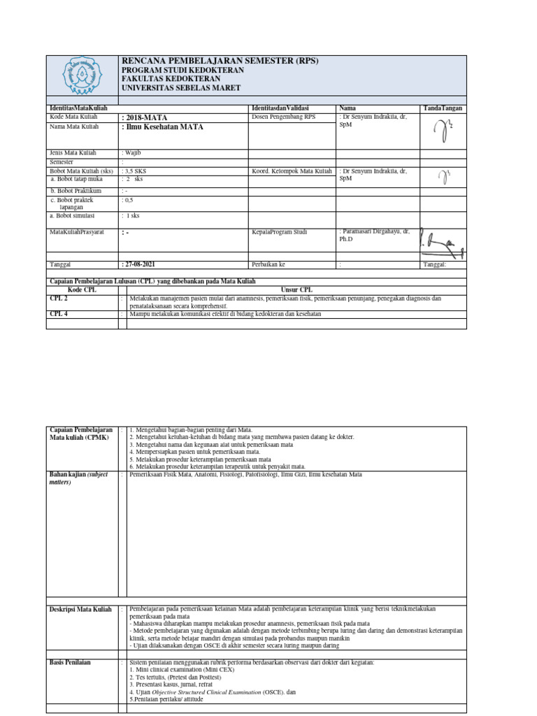 RPS 2021 - Ilmu Kesehatan Mata | PDF