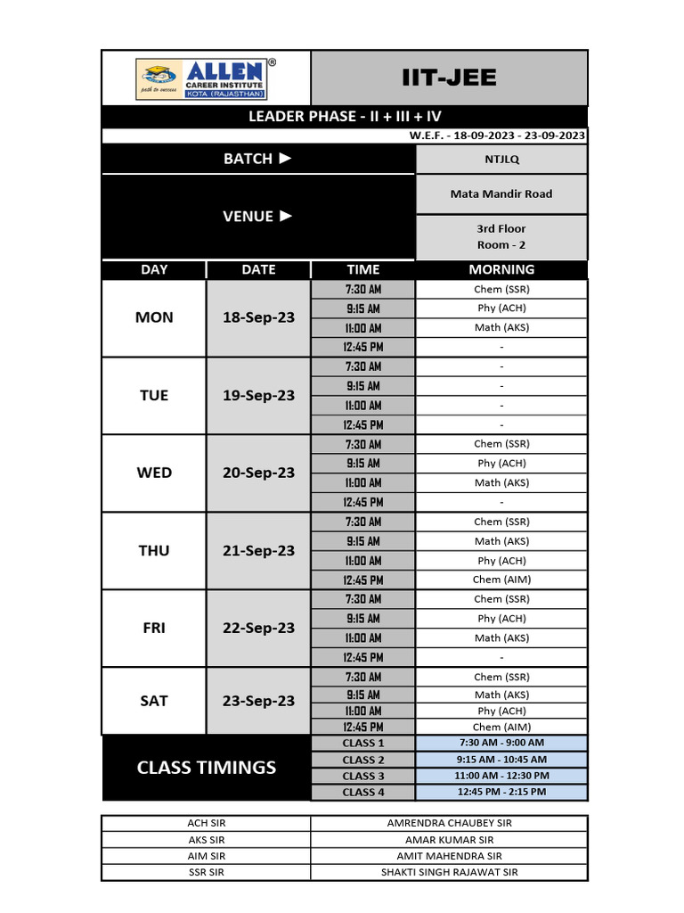 Iit-Jee: Class Timings | PDF