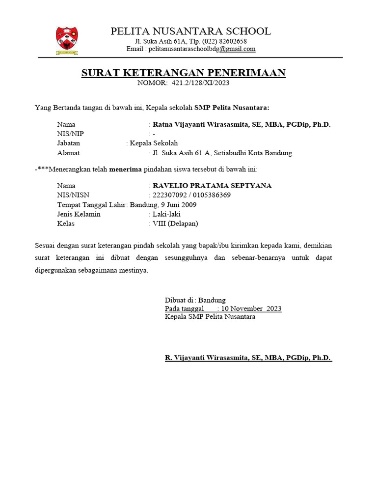 surat keterangan penerimaan | PDF
