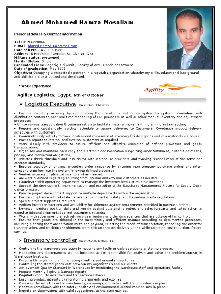 Ahmed Hamza CV | PDF | Warehouse | Inventory
