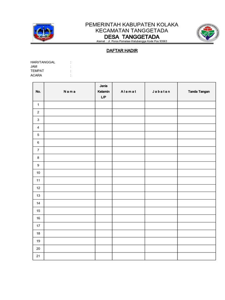Absensi Musrenbang Tahun 2019 | PDF