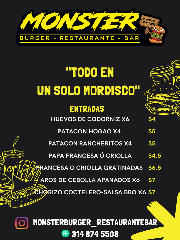 Menú Mosnter 2024 1 | PDF | Tocino | Salchicha