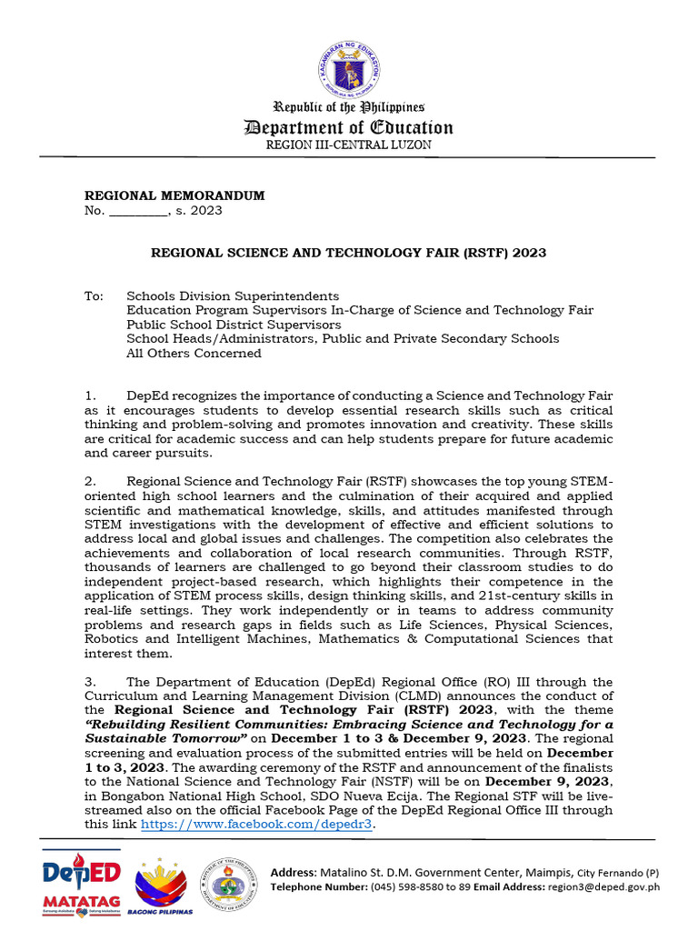 Updated RM Regional Science and Technology Fair 2023 | PDF | Science ...