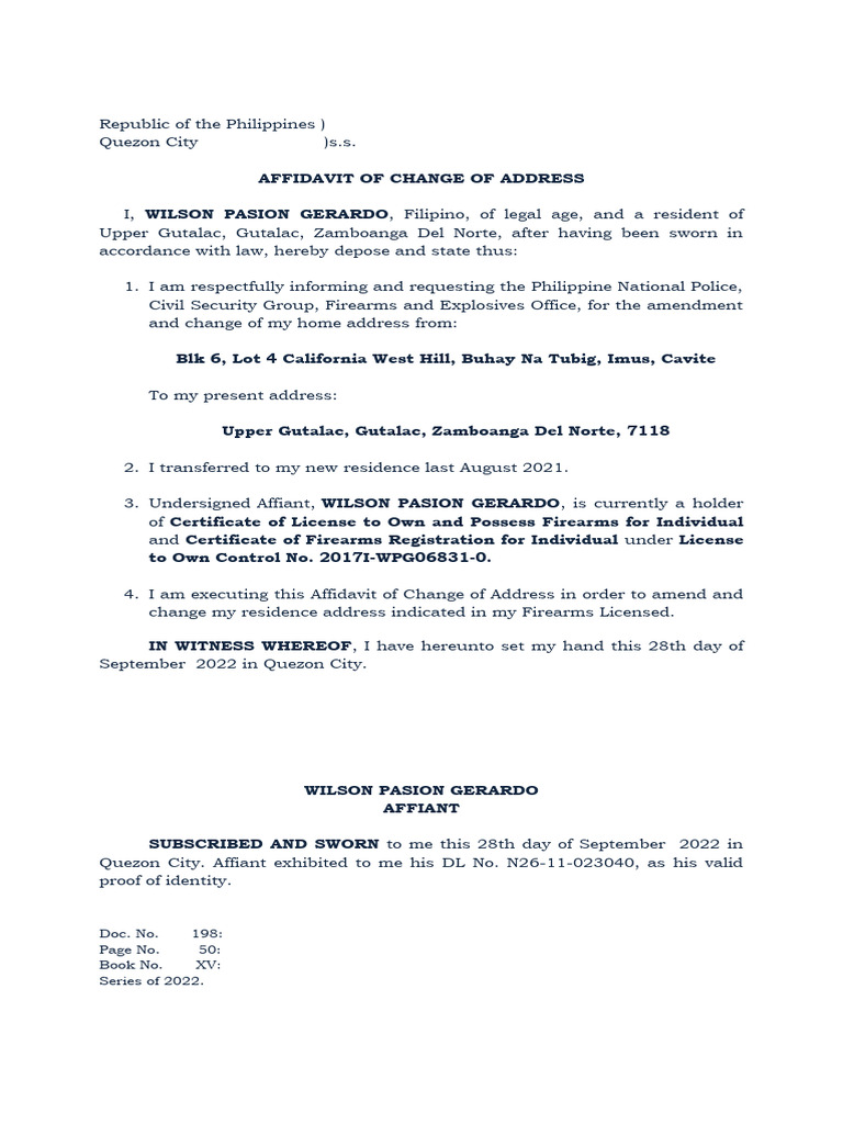 Affidavit of Change of Address | PDF