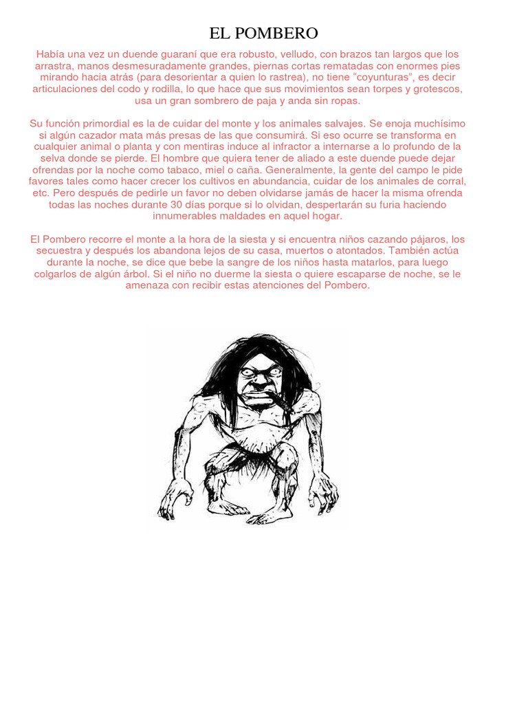 La Leyenda del Pombero: Cuidado y Mitos | PDF