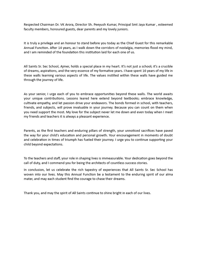 Annual Function Speech Highlights | PDF | Self-Improvement | Lifestyle