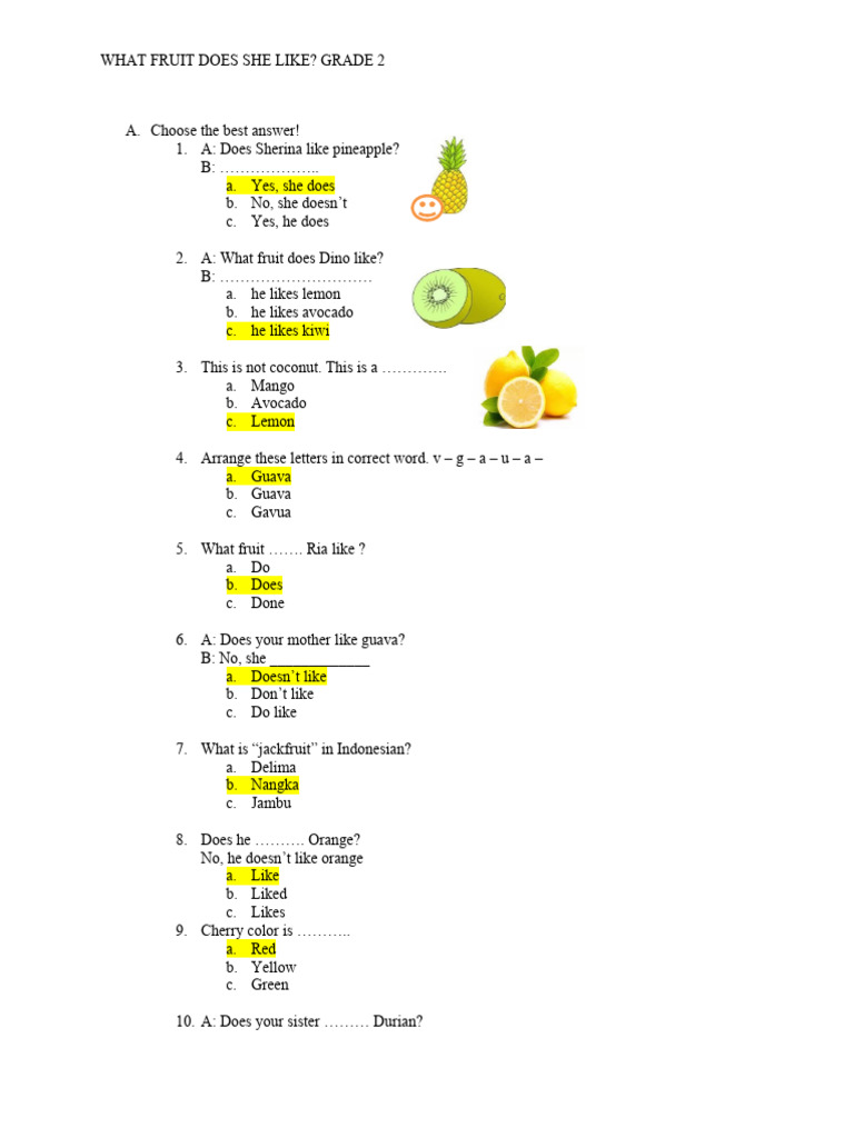 What Fruit Does She Like Grade 2 | PDF