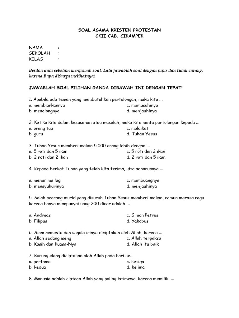 Soal Agama Kristen Protestan | PDF