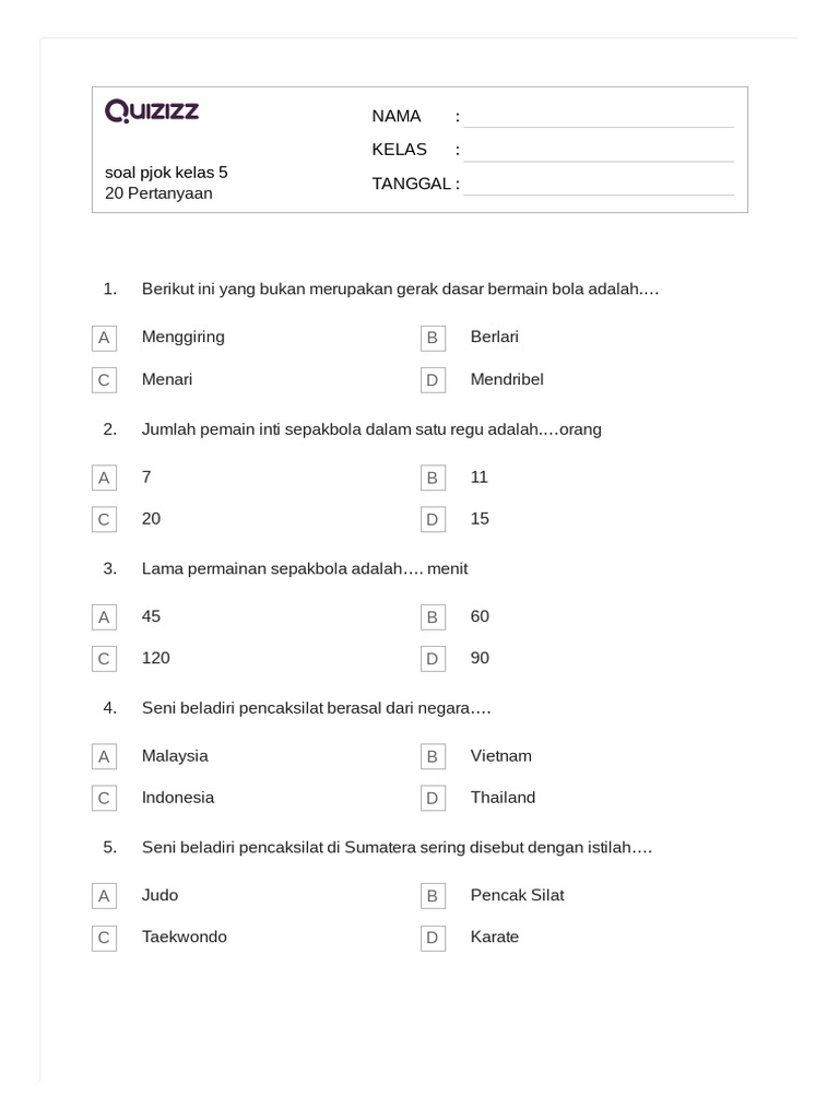 Soal Pjok Kelas 5 | PDF