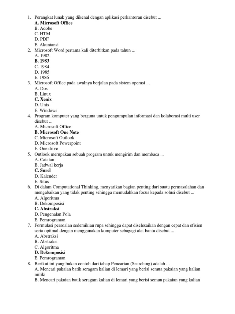 Informatika Kelas X (Kisi-Kisi Lengkap) | PDF