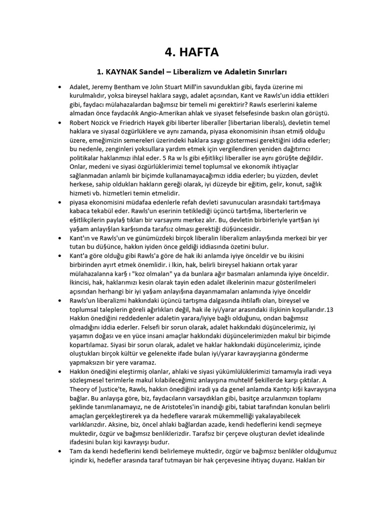 Hafta: 1. KAYNAK Sandel - Liberalizm Ve Adaletin Sınırları | PDF