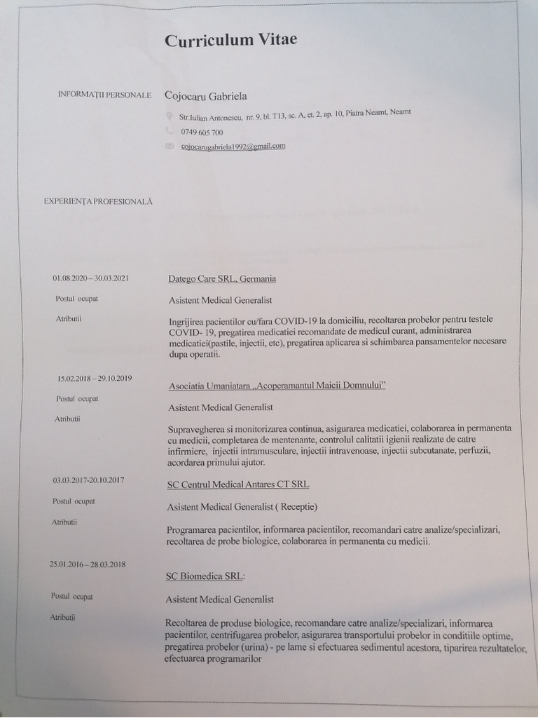 CV Gabriela Gavrilut | PDF