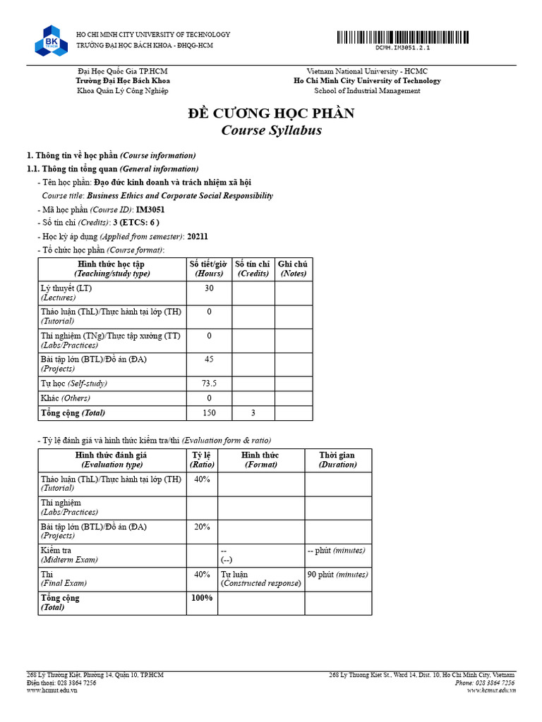 Business Ethics & CSR Course Syllabus | PDF