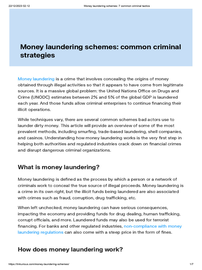 Money Laundering Schemes - 7 Common Criminal Tactics | PDF