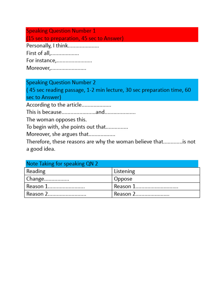 Speaking Templates | PDF