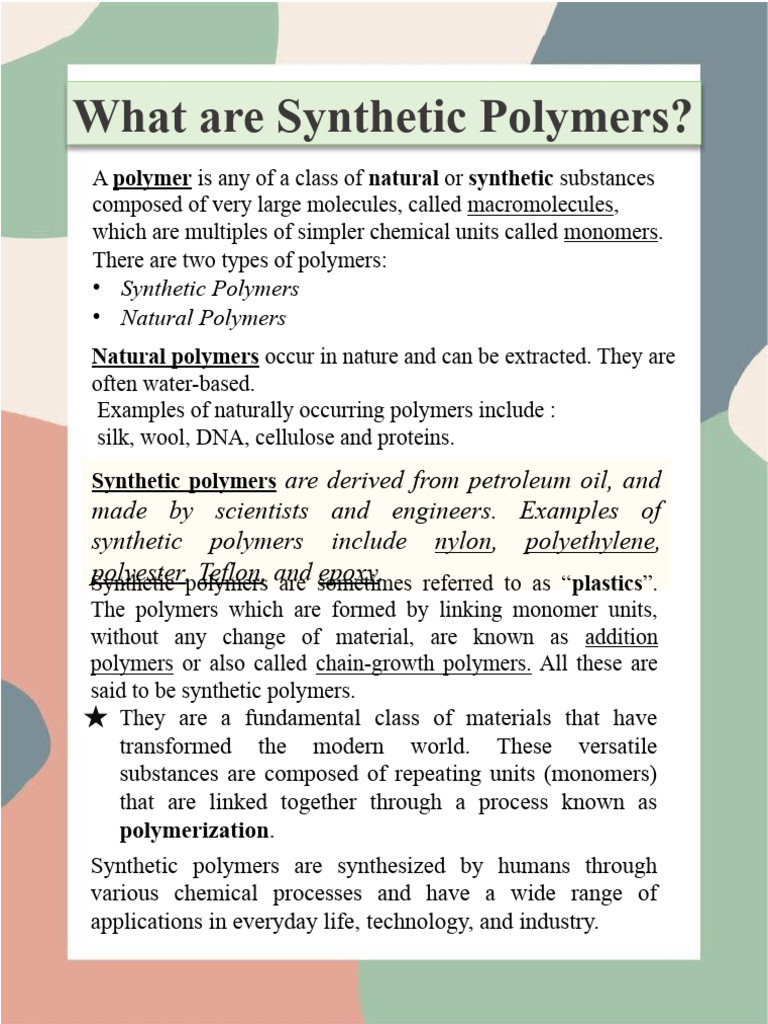 Synthetic Polymers Overview | PDF