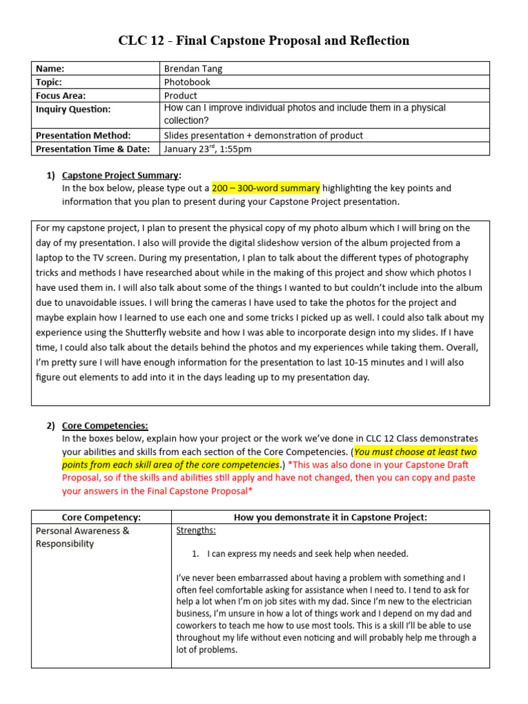 CLC 12 - Final Capstone Proposal and Reflection | PDF | Thought | Creativity