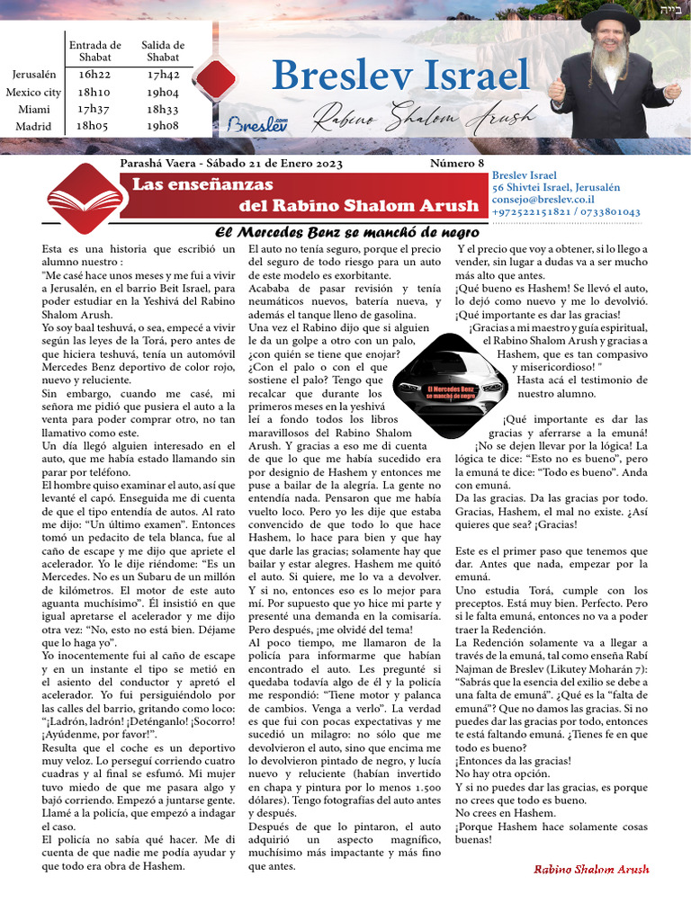 Folleto Del Rabino Arush 8 Vaera | PDF