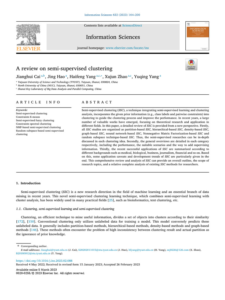 A Review On Semi-Supervised Clustering | PDF