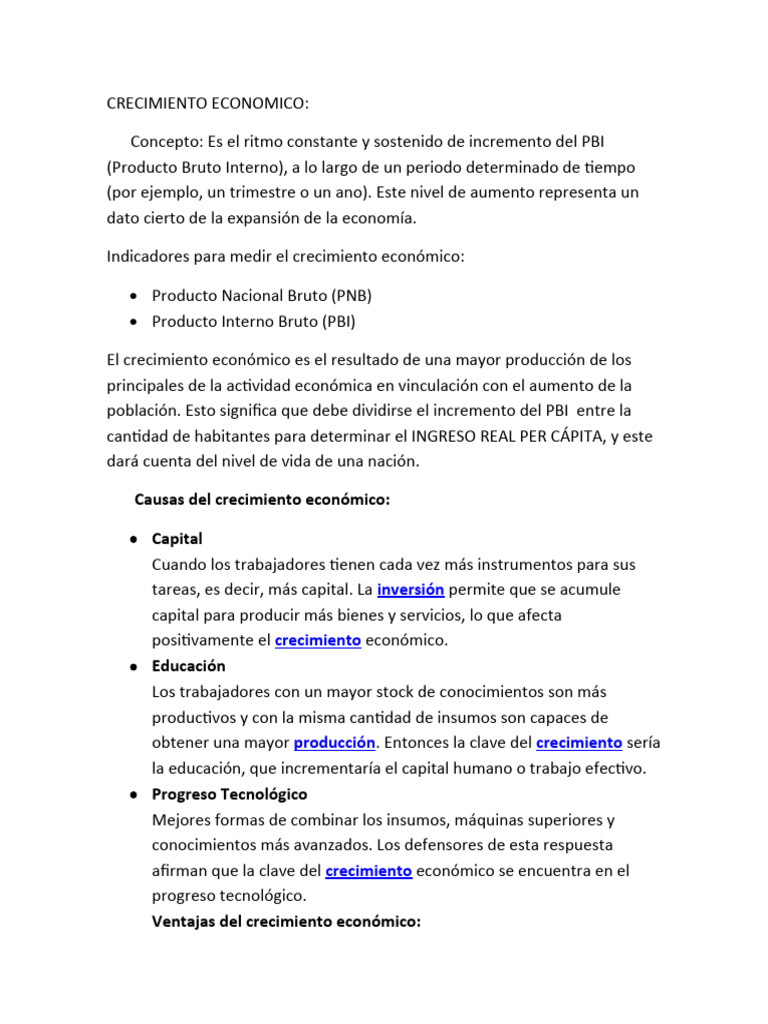 CRECIMIENTO ECONOMICO | PDF | Crecimiento económico | Producto Interno Bruto
