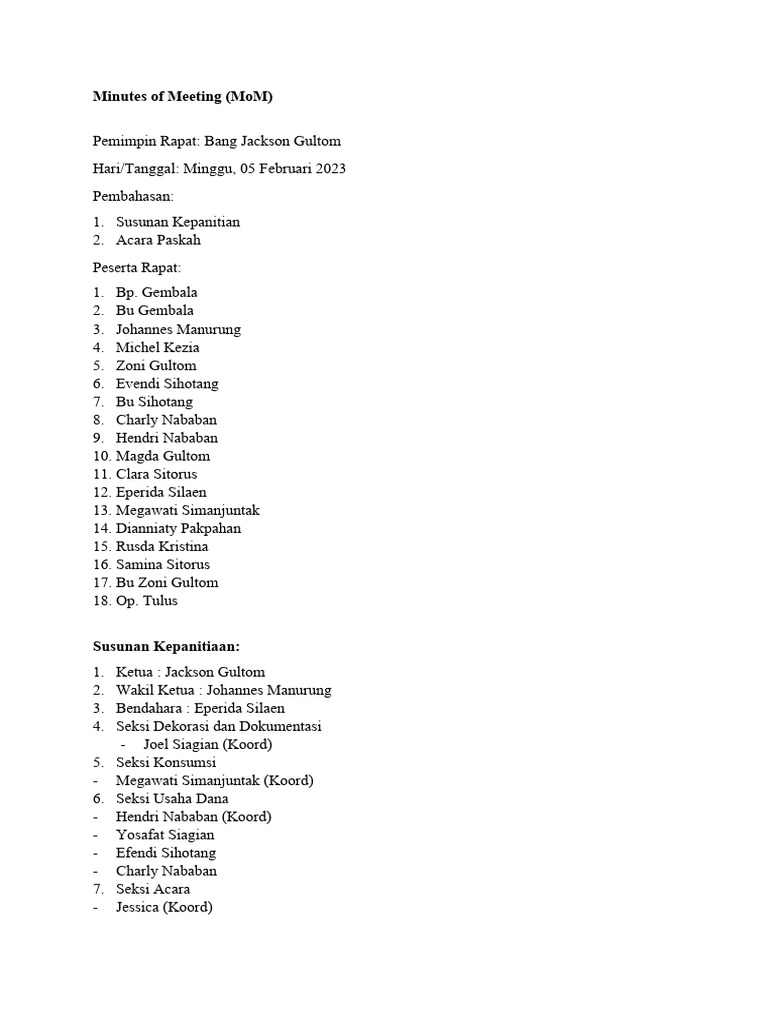 Rapat Persiapan Paskah GKA Permata | PDF