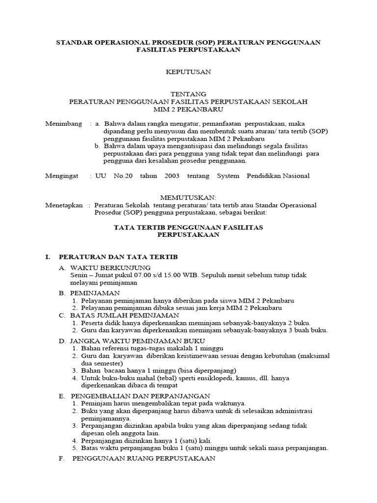 Sop Perpustakaan Sekolah | PDF | Sains & Matematika