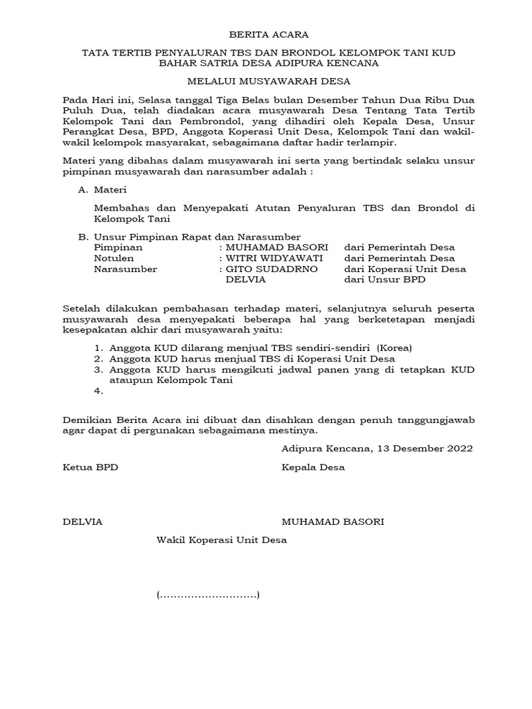 Berita Acara Sawit | PDF