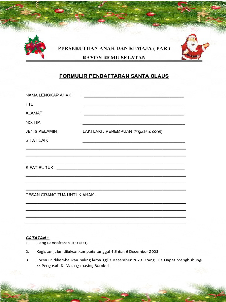 Form Pendaftaran Santa | PDF