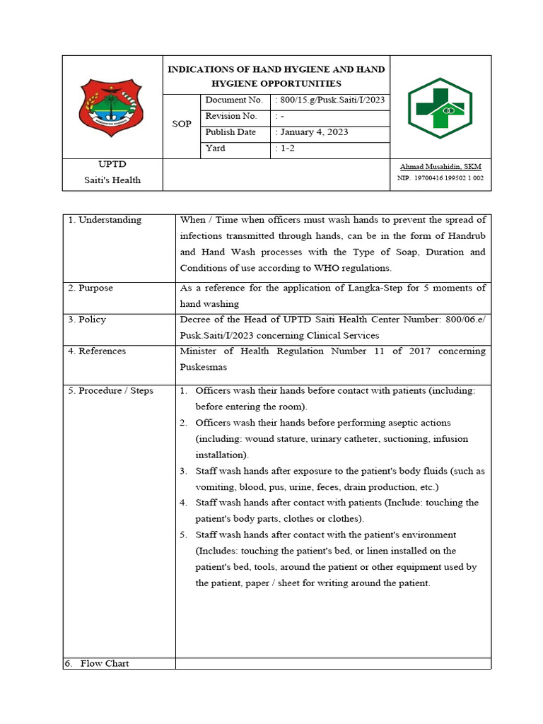 Sop Indications of Hand Hygiene and Hand Hygiene Opportunities | PDF ...