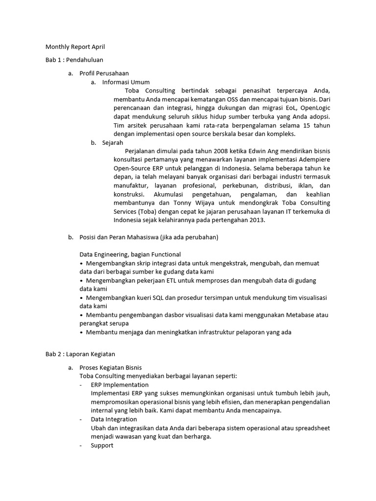 Monthly Report Enrichment Mei Billy Chandra | PDF