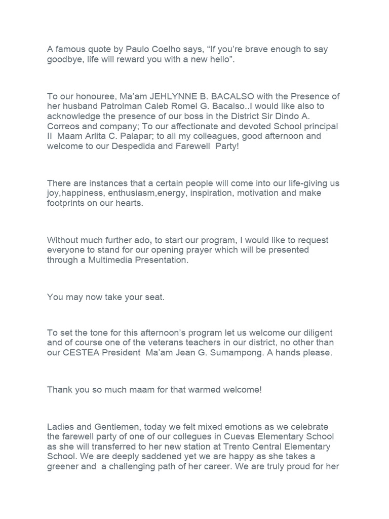 Despedida Script | PDF