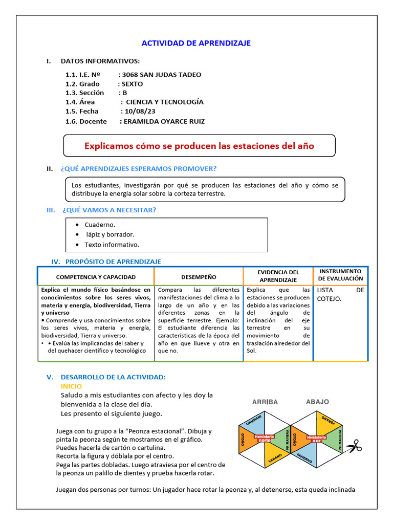 D2 A3 SESION CT. Explicamos Cómo Se Producen Las Estaciones Del Año ...