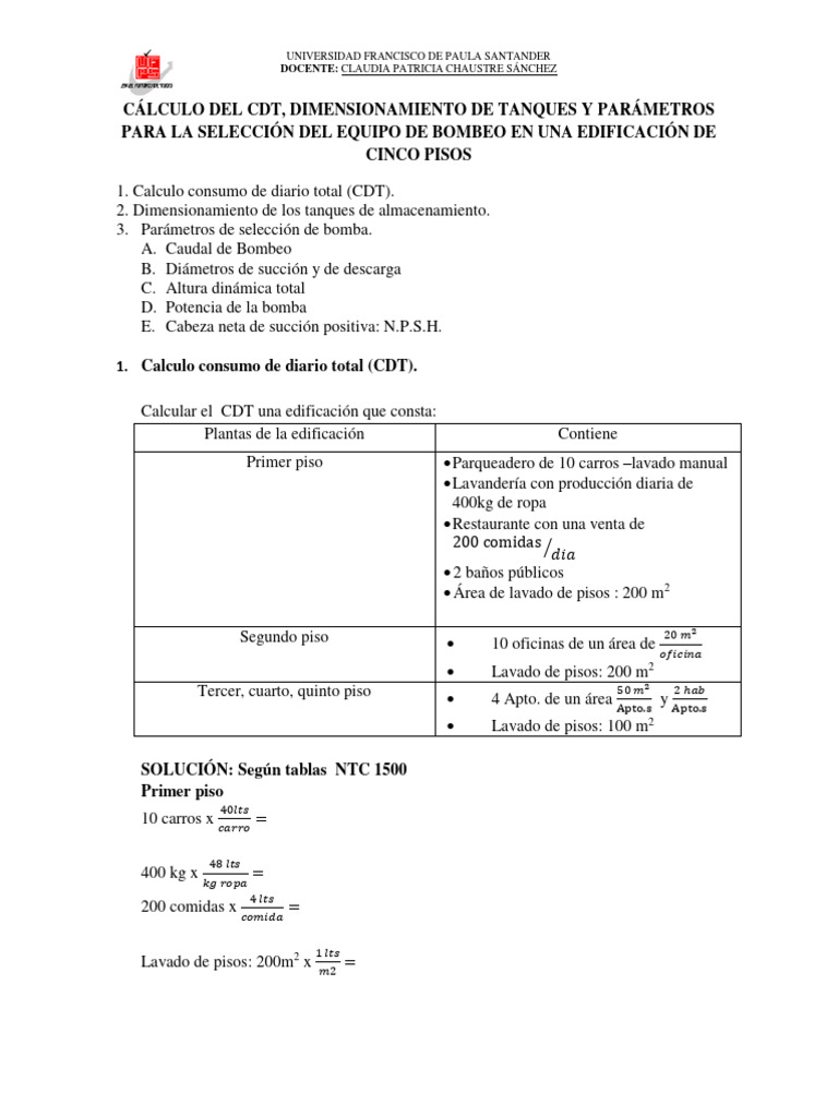 Cálculo Del CDT, Dimensionamiento de Tanques y Parámetros para La ...