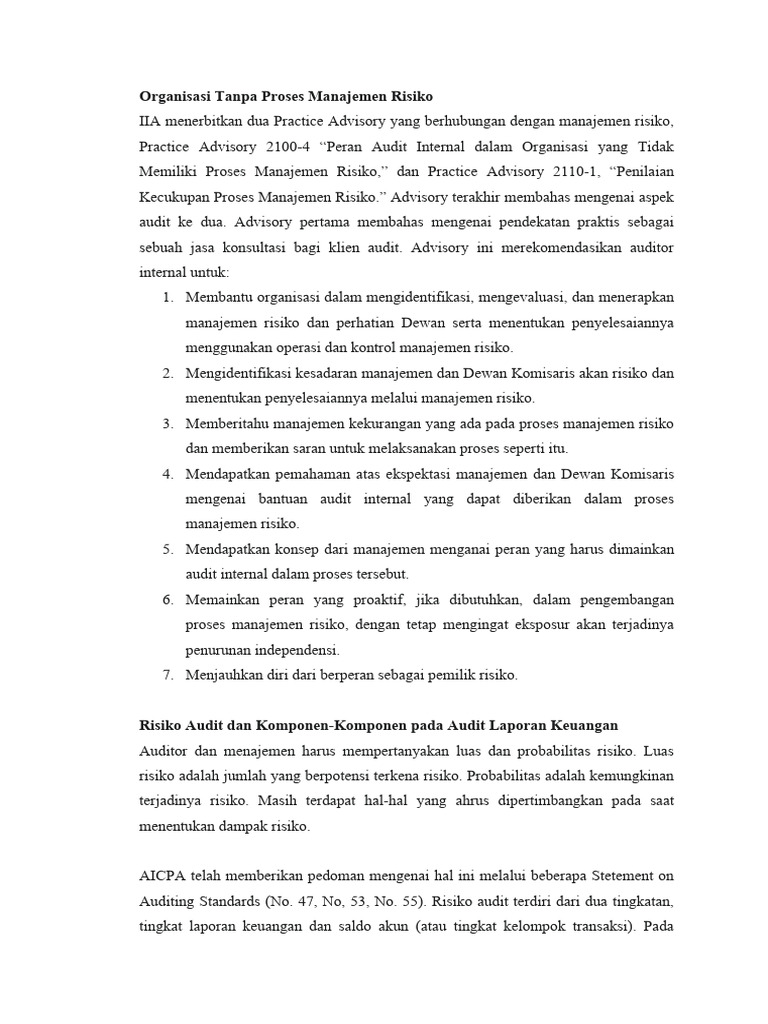 Organisasi Tanpa Proses Manajemen Risiko | PDF