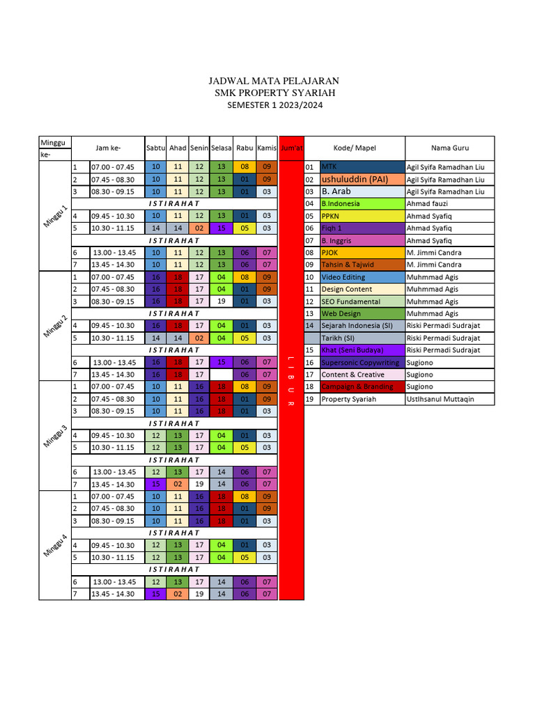 Jadwal Pelajaran Sem 1 PPS | PDF